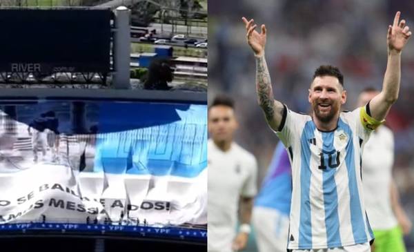 La tremenda bandera dedicada a Messi que apareció en el Monumental ...